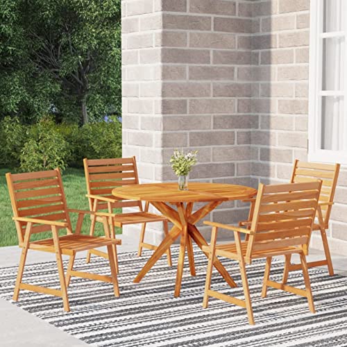 Camerina 5 Piece Patio Dining Set Outdoor Dining Table Set Patio Table and Chairs Set Outdoor Patio Dining Set Solid Wood Acacia 3087132