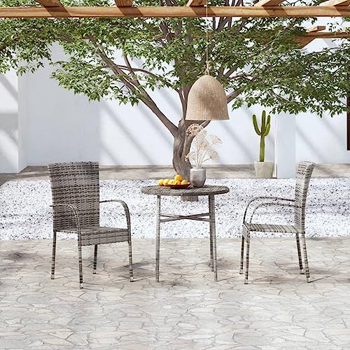 qiangxing 3 Piece Patio Dining Set Outdoor Patio Dining Set Outdoor Patio Furniture Patio Set Patio Table and Chairs Set Poly Rattan Gray 3098029