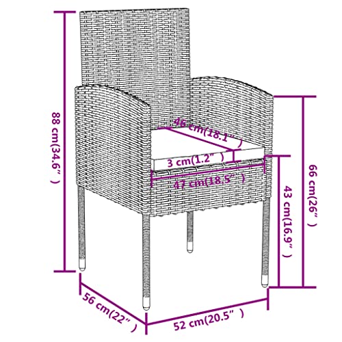 qiangxing 3 Piece Patio Dining Set Outdoor Patio Dining Set Outdoor Patio Furniture Patio Set Patio Table and Chairs Set Poly Rattan Black 3098036