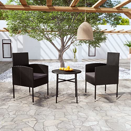 qiangxing 3 Piece Patio Dining Set Outdoor Patio Dining Set Outdoor Patio Furniture Patio Set Patio Table and Chairs Set Poly Rattan Black 3098036