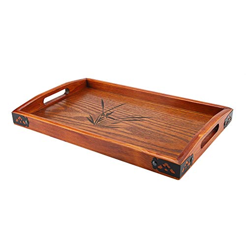 Ikunde Large Wood Serving Tea Water Drinks Tray Wooden Breakfast Tea Serving Tray with Handle