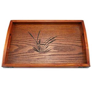 Ikunde Large Wood Serving Tea Water Drinks Tray Wooden Breakfast Tea Serving Tray with Handle