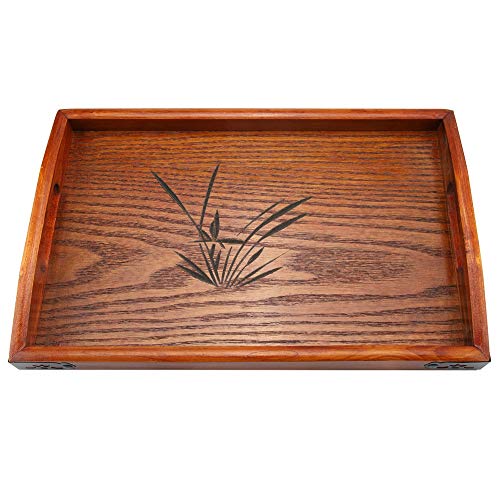 Ikunde Large Wood Serving Tea Water Drinks Tray Wooden Breakfast Tea Serving Tray with Handle