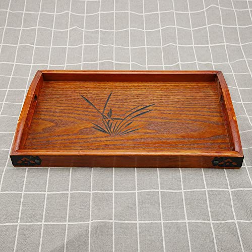 Ikunde Large Wood Serving Tea Water Drinks Tray Wooden Breakfast Tea Serving Tray with Handle