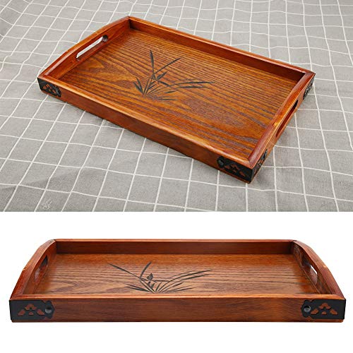 Ikunde Large Wood Serving Tea Water Drinks Tray Wooden Breakfast Tea Serving Tray with Handle