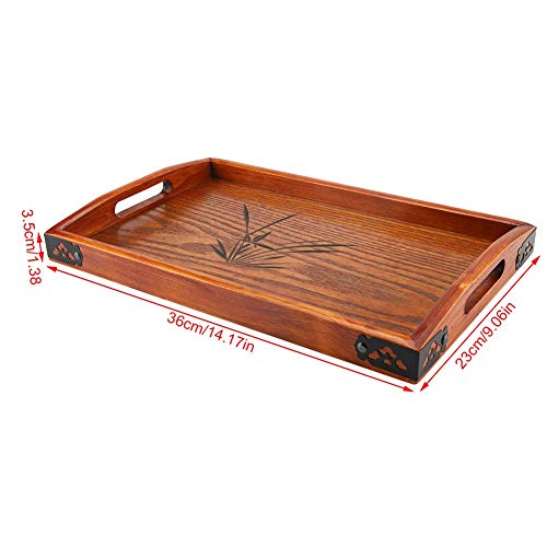 Ikunde Large Wood Serving Tea Water Drinks Tray Wooden Breakfast Tea Serving Tray with Handle