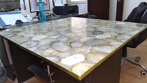 30 x 60 Inches White Agate Stone Dining Table Top with Elegant Look Rectangle Meeting Table from Indian Heritage Art and Crafts