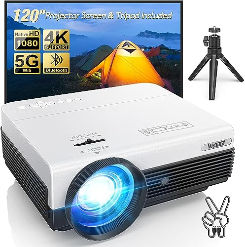 5G Projector with WiFi and Bluetooth,Native Full HD 1080P Outdoor Video Projector with 120'' Screen,12000L Movie Projector,4K & 300'' Display Support, Mini Projector Compatible w/TV Stick/Phone/PS5