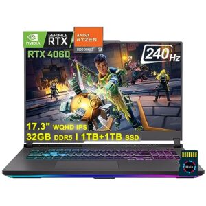 asus rog strix g17 g713 gaming laptop | 17.3" wqhd ips 240hz | amd 12-core ryzen 9 7845hx >i9-12900h | 32gb ddr5 1tb+1tb ssd | geforce rtx 4060 8gb | usb-c rgb backlit win11 black + 32gb microsd card