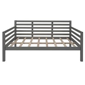 Full Size Wooden Daybed Frame, Dual-use Sturdy Sofa Bed with Wood Slat Support for Bedroom Living Room, No Spring Box Needed for Boys Girls Teens Adults, Under Bed Storage, Space Saving (Gray)