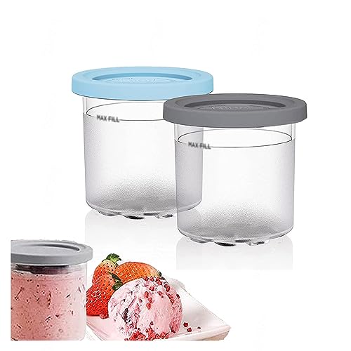 EVANEM 2/4/6PCS Creami Pint Containers, for Ninja Creami Ice Cream Maker,16 OZ Ice Cream Pints Cup Reusable,Leaf-Proof for NC301 NC300 NC299AM Series Ice Cream Maker,Gray+Blue-6PCS