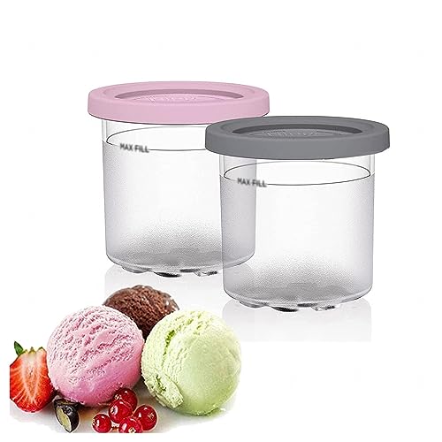 EVANEM 2/4/6PCS Creami Pints, for Ninja Creami Ice Cream Maker,16 OZ Ice Cream Pint Containers Safe and Leak Proof for NC301 NC300 NC299AM Series Ice Cream Maker,Pink+Gray-2PCS