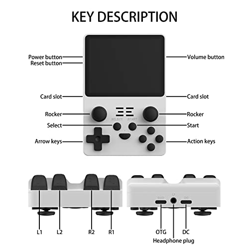 Handheld Games Retro Game Console 64G TF Card Buit in Games and Emulators Video Come Consoles 3.5 Inch IPS 640*480 Screen Support Linux System-White