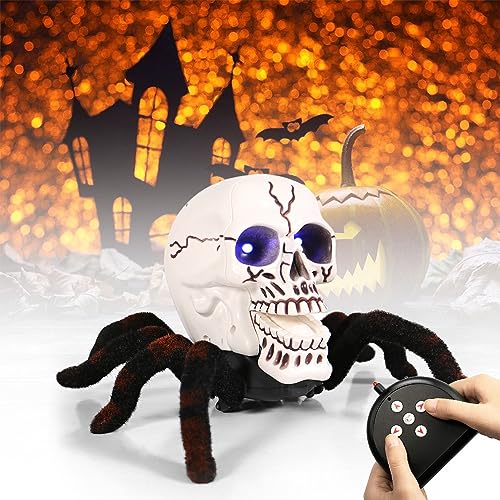 Fiopet 2023 New Halloween Skeleton Decor Remote Control Toy, Scary RC Spider Skeleton Prank Toy with Light Up Eyes, Electric Remote Control Spider Halloween Toy Gifts for Kids Adults (#A1)