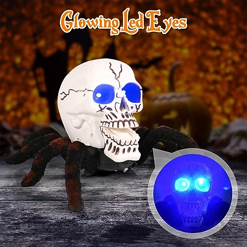 Fiopet 2023 New Halloween Skeleton Decor Remote Control Toy, Scary RC Spider Skeleton Prank Toy with Light Up Eyes, Electric Remote Control Spider Halloween Toy Gifts for Kids Adults (#A1)