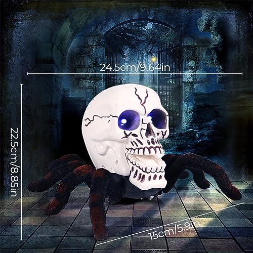 Fiopet 2023 New Halloween Skeleton Decor Remote Control Toy, Scary RC Spider Skeleton Prank Toy with Light Up Eyes, Electric Remote Control Spider Halloween Toy Gifts for Kids Adults (#A1)