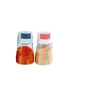 Salt and Pepper Shakers Precise Quantitative Push Type, Quantitative Seasoning Bottle, Salt and Pepper Shaker Set, Glass Salt Dispenser, 0.02 Ounce Metering Salt Shaker (B 2PCS)