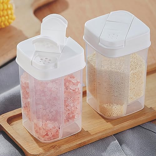 2PCS Plastic Salt and Pepper Shaker Set, 2 in 1 Seasoning Jars, Clear Salt and Pepper Containers with Lid, Spice Jar, Spice Dispenser To Go Set for Travel Camping Picnic Outdoors Kitchen Lunch Boxes