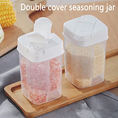 2PCS Plastic Salt and Pepper Shaker Set, 2 in 1 Seasoning Jars, Clear Salt and Pepper Containers with Lid, Spice Jar, Spice Dispenser To Go Set for Travel Camping Picnic Outdoors Kitchen Lunch Boxes