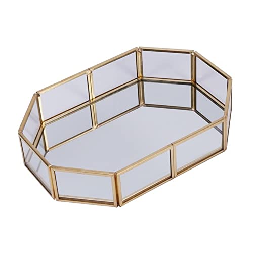 VEMMIO Breakfast Tray Gold Glass Storage Trays Makeup Organizer Sundries Serving Tray Dessert Plate Metal Decorative Tray Home Kitchen Decor (Size : Black)