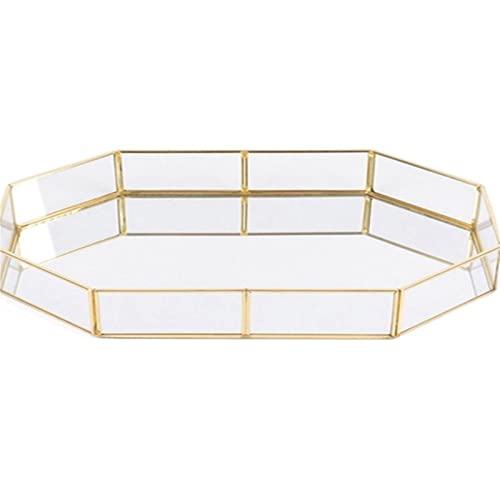 VEMMIO Breakfast Tray Gold Glass Storage Trays Makeup Organizer Sundries Serving Tray Dessert Plate Metal Decorative Tray Home Kitchen Decor (Size : Black)