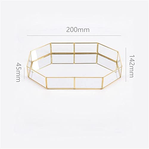 VEMMIO Breakfast Tray Gold Glass Storage Trays Makeup Organizer Sundries Serving Tray Dessert Plate Metal Decorative Tray Home Kitchen Decor (Size : Black)