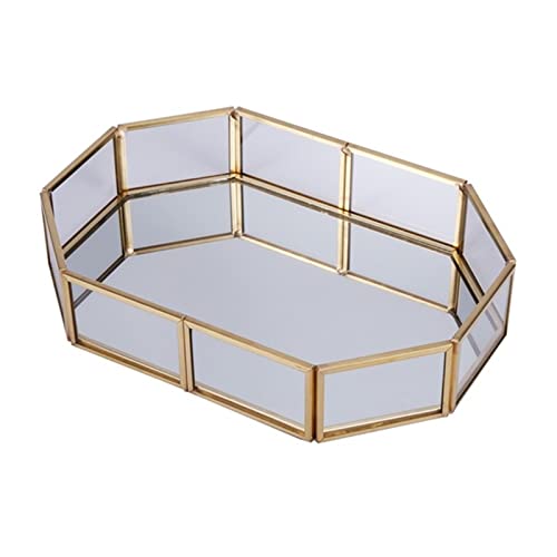 VEMMIO Breakfast Tray Gold Glass Storage Trays Makeup Organizer Sundries Serving Tray Dessert Plate Metal Decorative Tray Home Kitchen Decor (Size : Black)