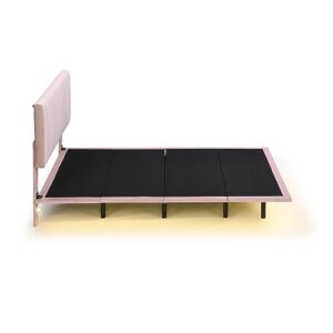 Livavege Queen Floating Bed Frame with LED Lights, Velvet Upholstered Platform Bed with Headboard for Bedroom, Modern Bedframe Queen Size with Spacious Under-Bed Storage, Easy Assembly