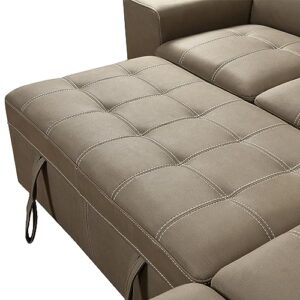 THSUPER 104'' Sectional Sleeper Sofa with Pull Out Bed and Storage Chaise Ottoman, L Shaped Sectional Couch with Reclining Headrest and Stools for Living Room, Microfiber Upholstered - Light Brown