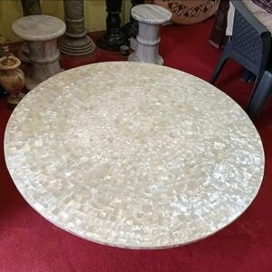 42 x 42 Inches Overlaid with Mother of Pearl Reception Table for Restaurant Decor Round Shape Marble Dining Table Top