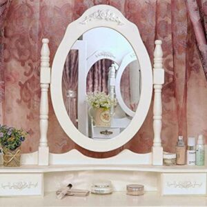 WINVOX Vanity Table Set Jewelry Wood Desk with 4 Drawer,Makeup Dressing Table Makeup Table with Oval Mirror Cushioned Stool,Girls Women Bedroom Furniture Set Oval Mirror White ZLYCFCDUS