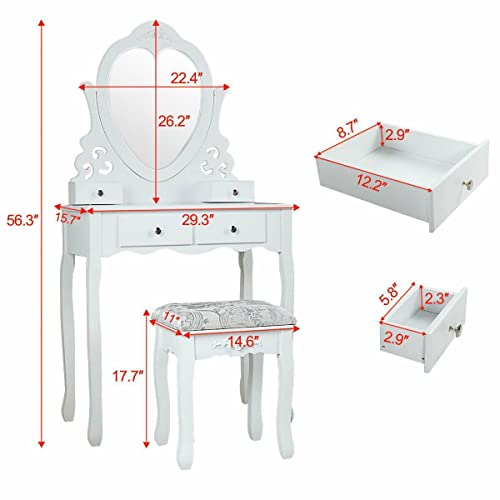 NJSV 4 Drawers Makeup Vanity Set Dressing Table Shuq Vanity Desk Makeup Vanity Side Tables Bedroom Vanity Table Portable Desk Vanity Set