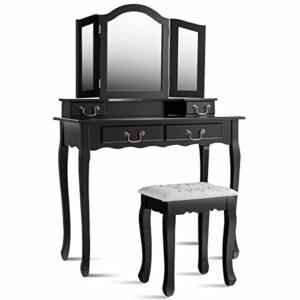 njsv vanity set makeup dressing table tri folding mirror stool quir vanity desk makeup vanity side tables bedroom vanity table portable desk vanity set