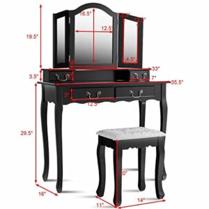 NJSV Vanity Set Makeup Dressing Table Tri Folding Mirror Stool Quir Vanity Desk Makeup Vanity Side Tables Bedroom Vanity Table Portable Desk Vanity Set