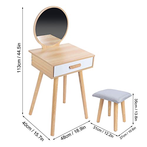 NJSV White Vanity Makeup Dressing Table Set w/Stool Drawer&Mirror Jewelry Wood Desk Shuq Vanity Desk Makeup Vanity Side Tables Bedroom Vanity Table Portable Desk Vanity Set