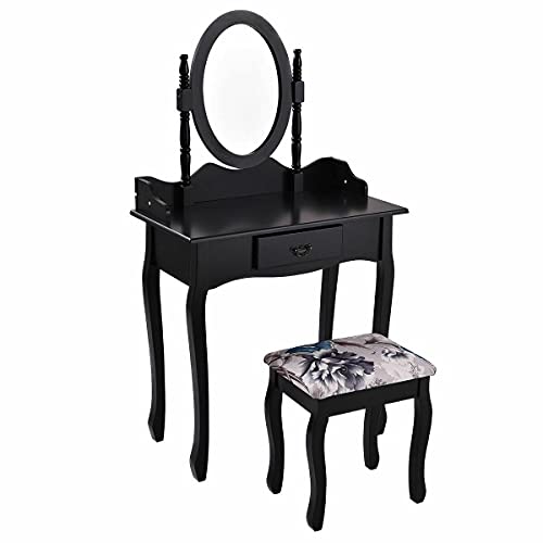 NJSV Vanity Makeup Table Stool Set Jewelry Desk W/Drawer &Mirror Shuq Vanity Desk Makeup Vanity Side Tables Bedroom Vanity Table Portable Desk Vanity Set