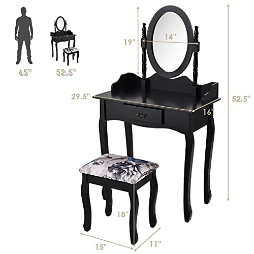 NJSV Vanity Makeup Table Stool Set Jewelry Desk W/Drawer &Mirror Shuq Vanity Desk Makeup Vanity Side Tables Bedroom Vanity Table Portable Desk Vanity Set