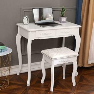 Dressing Table, 4 Drawers with Mirror Makeup Dressing Table Set White Bedroom Dressing Furniture, Small Vanity Table for Bedroom, White Vanity Desk，Small Vanity CYJCFCDUS