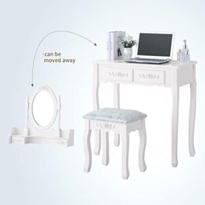 Dressing Table, 4 Drawers with Mirror Makeup Dressing Table Set White Bedroom Dressing Furniture, Small Vanity Table for Bedroom, White Vanity Desk，Small Vanity CYJCFCDUS