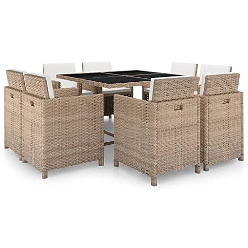 MBFLUUML Living Room Lounge Sets, Outdoor Patio Furniture, 9 Piece Patio Dining Set with Cushions Poly Rattan Beige Suitable for Patio, Porch, Backyard, Balcony.