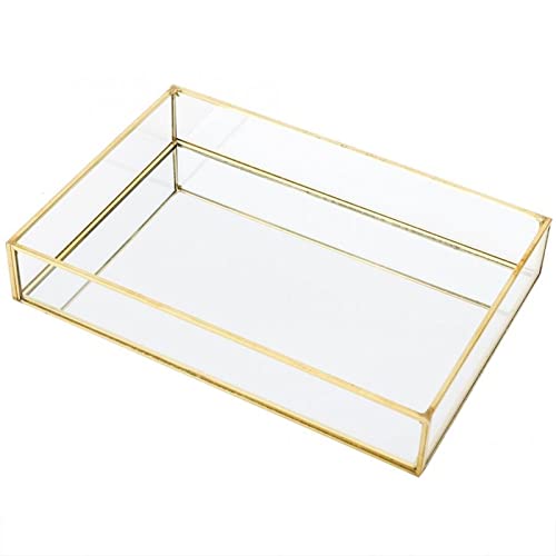 GEEKLLS Breakfast Tray Storage Tray Gold Rectangle Glass Makeup Organizer Tray Dessert Plate Jewelry Display Home Kitchen Decor