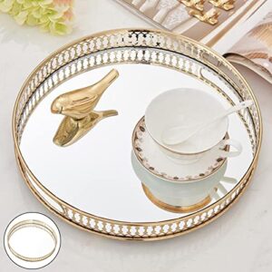 GEEKLLS Breakfast Tray Gold Iron Exquisite Glass Mirror Base Tray Bedroom Desktop Jewelry Cosmetics Storage Tray Living Room Fruit