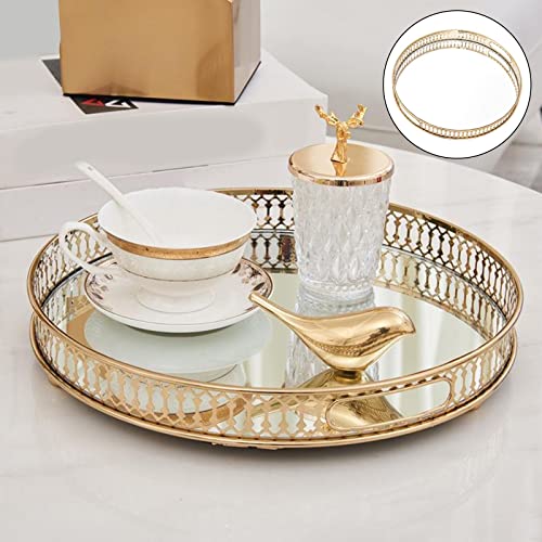 GEEKLLS Breakfast Tray Gold Iron Exquisite Glass Mirror Base Tray Bedroom Desktop Jewelry Cosmetics Storage Tray Living Room Fruit