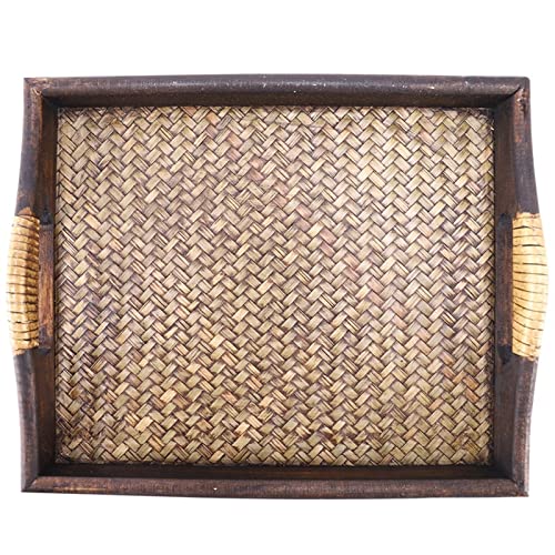 GEEKLLS Breakfast Tray Multi-Functional Wooden Serving Trays with Handle Rectangle Handmade Rattan Bamboo Tea/Oil Trays Dessert/Coffee/Fruits Plate 30.