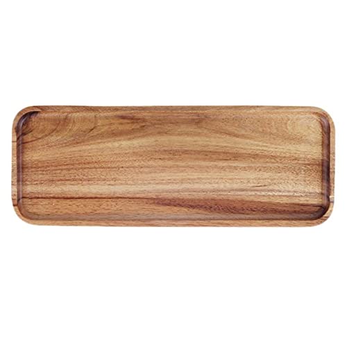 GEEKLLS Breakfast Tray Acacia Wood Serving Tray Square Rectangle Breakfast Sushi Snack Handle with Easy Cake Plate Bread Dessert Grooved Carry