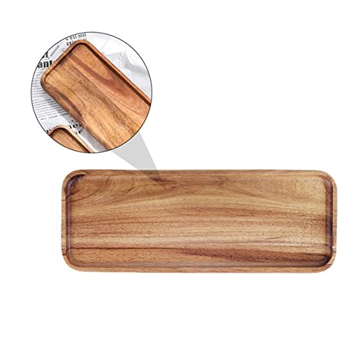 GEEKLLS Breakfast Tray Acacia Wood Serving Tray Square Rectangle Breakfast Sushi Snack Handle with Easy Cake Plate Bread Dessert Grooved Carry