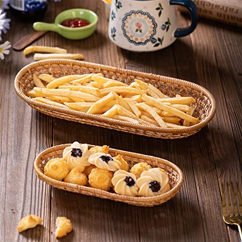 GEEKLLS Breakfast Tray Handmade Woven Oval Rattan Fruit Basket Bread Tray Wicker Food Tray Serving Basket Weaving Storage Holder (Size : Small)