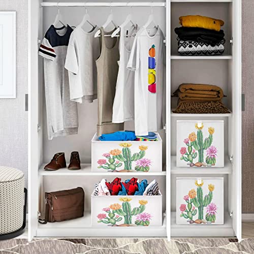 Kigai Cactus Flower Rectangular Storage Bins - 16x11x7 In Large Foldable Storage Basket Fabric Storage Baskes Organizer for Toys, Books, Shelves, Closet, Home Decor