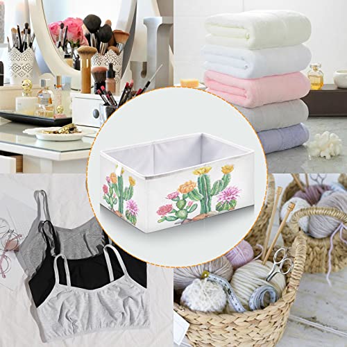 Kigai Cactus Flower Rectangular Storage Bins - 16x11x7 In Large Foldable Storage Basket Fabric Storage Baskes Organizer for Toys, Books, Shelves, Closet, Home Decor