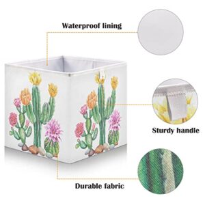 Kigai Cactus Flower Rectangular Storage Bins - 16x11x7 In Large Foldable Storage Basket Fabric Storage Baskes Organizer for Toys, Books, Shelves, Closet, Home Decor